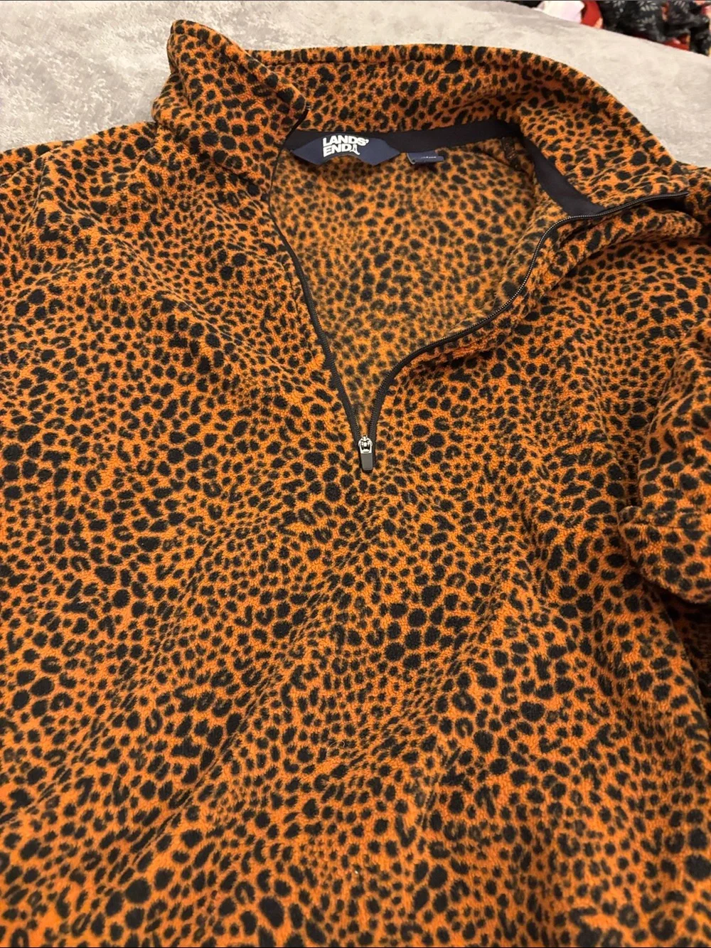 Lands' End | Tops | Lands End Orange And Black Leopard Print Quarter ...
